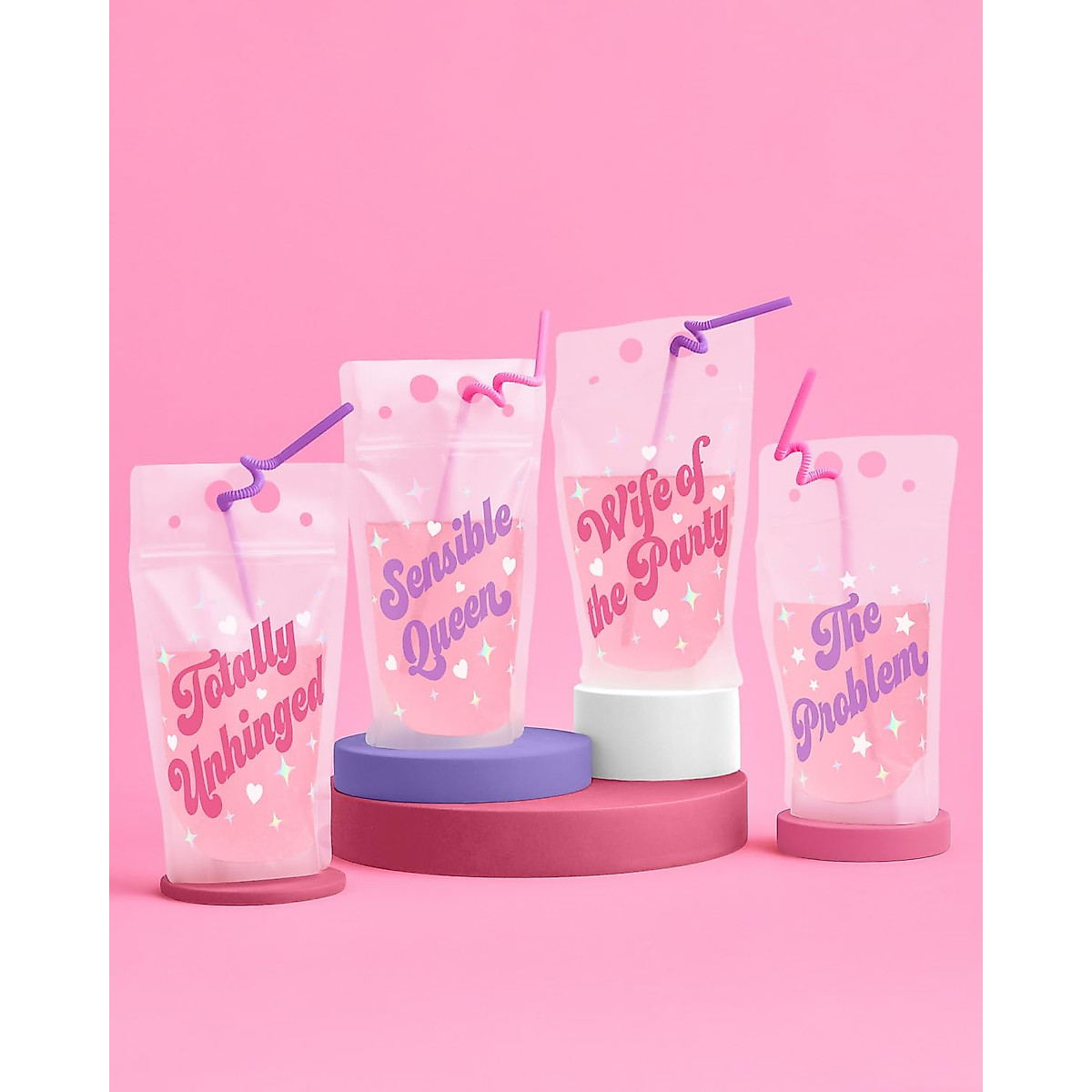 xo, Fetti Bachelorette Party Drink Pouches - 14 pcs | Bach Party Cups, Bridesmaid Names Decorations, Maid of Dishonor Favors, Wife of the Party