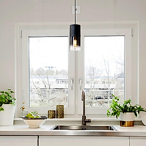 LINSEEDS 2-Pack Black Pendant Light Fixtures, Adjustable Modern Pendant Lights for Kitchen Island, Industrial Glass Pendant Lights for Dining Table Hallway Bedroom Living Room