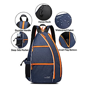 OUTPLORER Pickleball Bag for Men Women Pickleball Backpack Reversible Crossbody Sling Bag Sports Pickleball Sling Bag Adjustable Pickleball Backpack with Fence Hook (Neon Orange A, Middle)