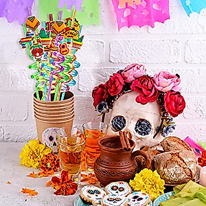 24 Mexican Fiesta Party Favors, Drinking Straws for Mexican Party Favors, Cinco De Mayo Party Favors for Kids, Taco Party Supplies with 2 Cleaning Brush