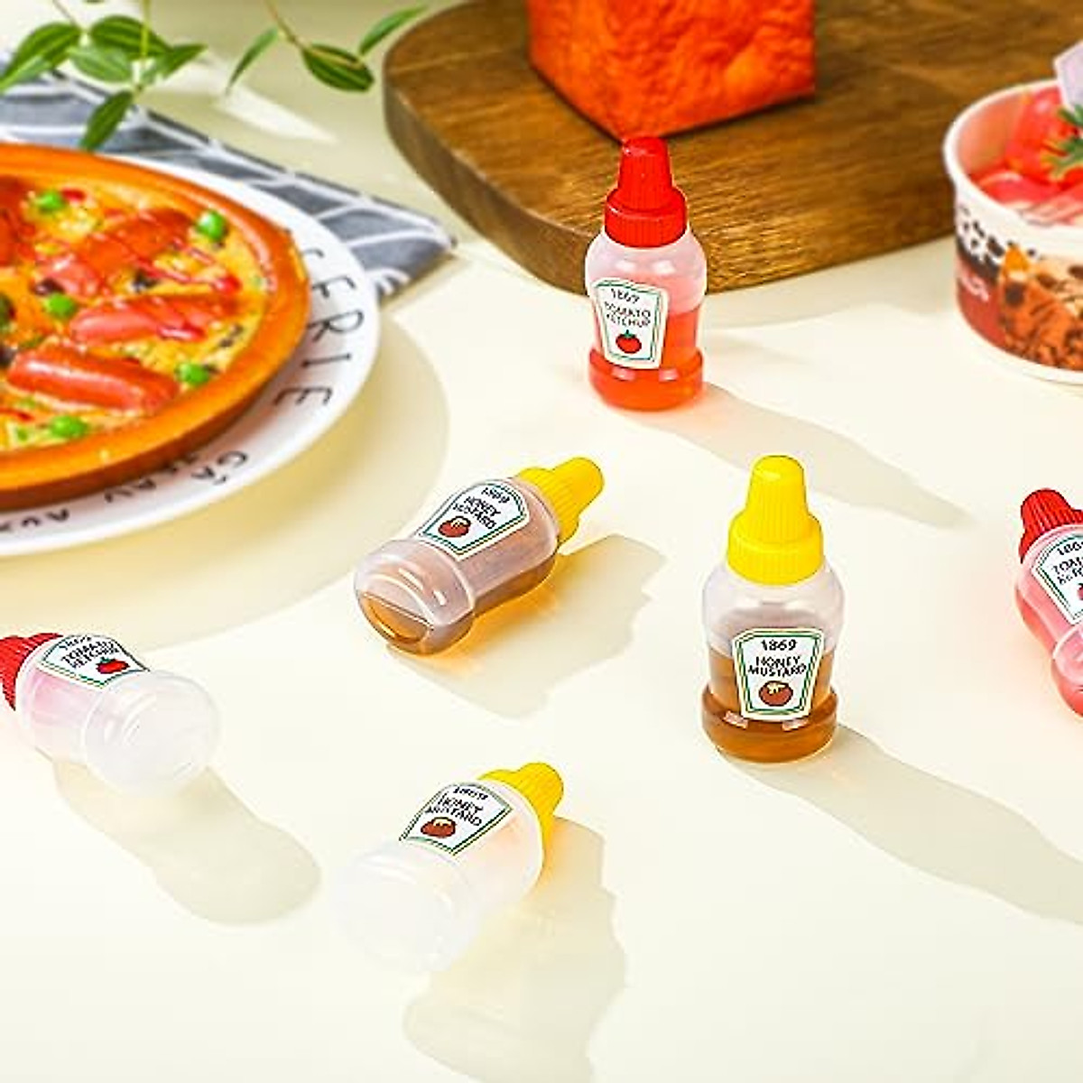 12 Pcs 25 ml Mini Condiment Bottles Mini Ketchup Bottle Reusable Condiment Bottles for Sauces Portable Plastic Sauce Container for Bento Box Syrup Salad Honey (Orange, Yellow, Tomato and Honey Style)