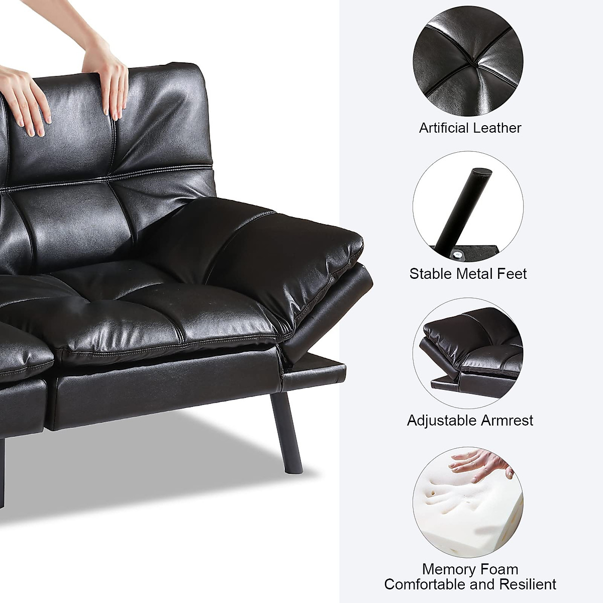 Maxspeed Futon Sofa Bed,Sleeper Memory Foam Sofa Bed Couch，Futon Convertible Sofa Bed Small Couch，Sofa Couch for Living Room Apartment Office.(Black)