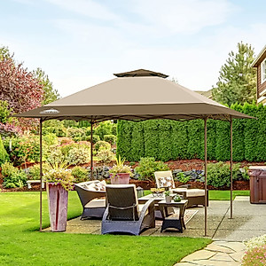 EAGLE PEAK 13x13 Straight Leg Pop Up Canopy Tent Instant Outdoor Canopy Easy Single Person Set-up Folding Shelter w/Auto Extending Eaves 169 Square Feet of Shade (Beige)