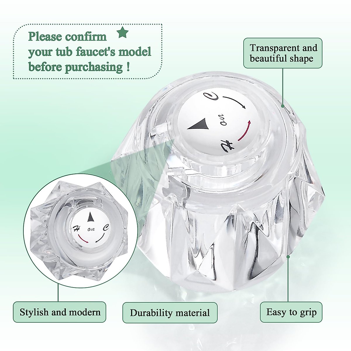 ZephyrJazz Faucet Handle Compatible with Delta Faucet RP2391, Single Clear Knob Handle Kit with Offset Hole for Shower/Tub, 2-1/2" x 2-1/8" Faucet Knob Replacement, Clear Acrylic Finish (1 Pack)