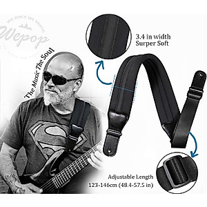 Wepop Guitar Strap Elastic Soft Comfortable Neoprene Leather 3.4in Bass Acoustic Electric Guitar (391)
