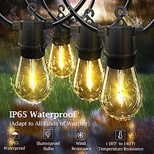 CIIC Solar Outdoor String Lights, 46FT LED Patio Lights Powered for Outside IP65 Waterproof, Hanging with 8 Modes 16+2 Shatterproof Bulbs Hallowmas Party-3000K Warm White (TYNDC-001)