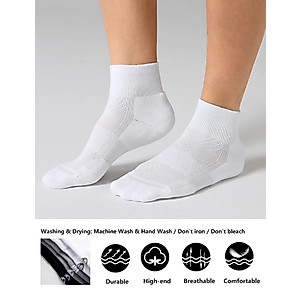 CelerSport 6 Pack Women's Ankle Socks with Cushion, Sport Athletic Running Socks, 6 Pair White, Small
