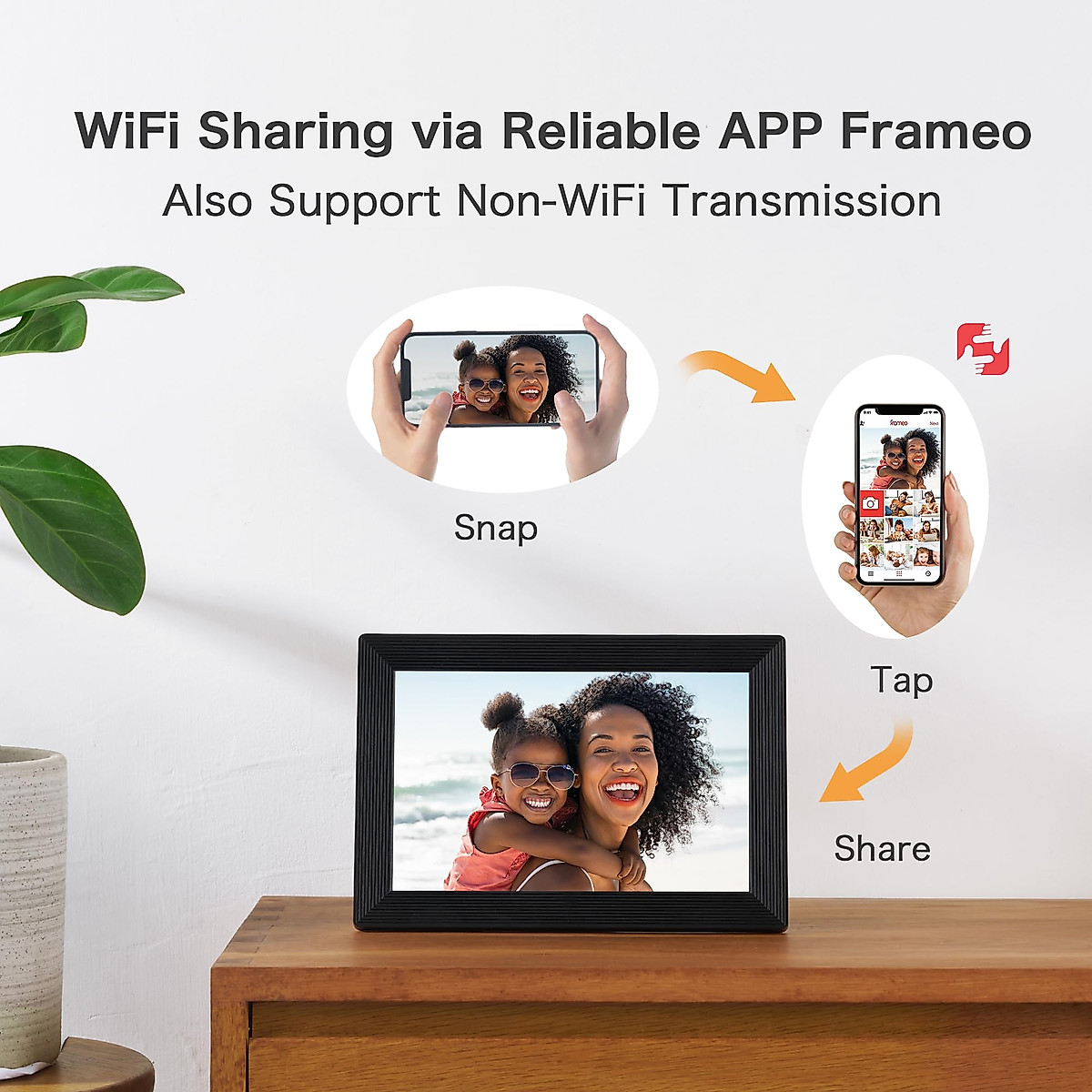 Frameo WiFi Digital Picture Frame, 10.1 Inch 1280*800IPS Touch Screen Digital Photo Frame, 16GB Memory, Auto-Rotate, Share Pictures Videos, Gift for Friends, Family, Anniversary, Wedding Gift (Black)