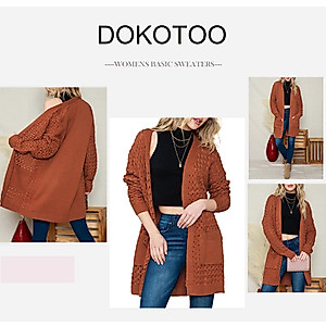 Dokotoo Oversized Cable Knit Cardigan Sweater for Women - Brown, Medium