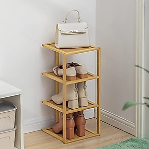 MoNiBloom Bamboo 4 Tier Narrow Shoe Rack Storage Space Saving Single Pairs Shoe Organizer for Small Spaces Corner Bedroom Hallway Entryway Balcony Patio for 6-10 Pairs, Natural