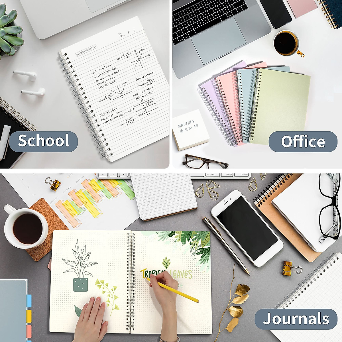 SUNEE 4 Pack Spiral Notebook - A5 Lined Journal Notebook 5.9 x 8.3 inches 8mm Ruled 80 Sheets/160 Pages - Journals for Study and Notes (pink, blue, green, purple)