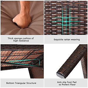 RELAX4LIFE 3-Piece Patio Furniture Set, Outdoor Wicker Sectional Sofa Set w/Washable Cushion, Tempered Glass Coffee Table, Rattan Conversation Set Outdoor Couch for Garden Backyard Deck (Brown)