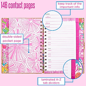 Lilly Pulitzer Address Book with Alphabetical Tabs, Cork Cover Phone Book, Spiral Address Book with 146 Contact Pages and A-Z Laminated Tabs, Walking on Sunshine