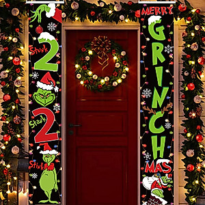 Christmas Decorations Porch Banner - 2022 Merry Christmas Banner Door Sign for Xmas Vacation Holiday Indoor Outdoor Hanging Decorations