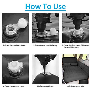 ISWEES Car Air Mattress,SUV Air Mattress, SUV Inflatable Car Bed for Back Seat Sleepping, with Pillows & Fill Piers, Thickened Flocking & PVC Surface, Air Mattress for Camping, Home Car Travel(Black)