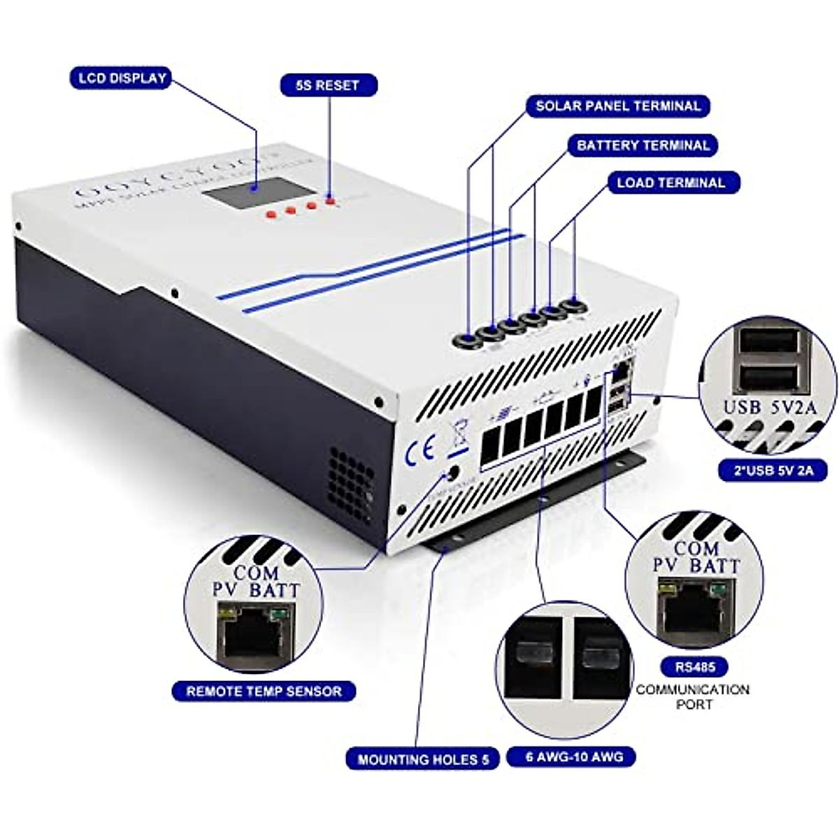 100 Amp MPPT Solar Charge Controller 24V 12V Auto, 100A Solar Panel Regulator Max Input Power 2500W, for AGM Sealed Gel Flooded Lithium Battery