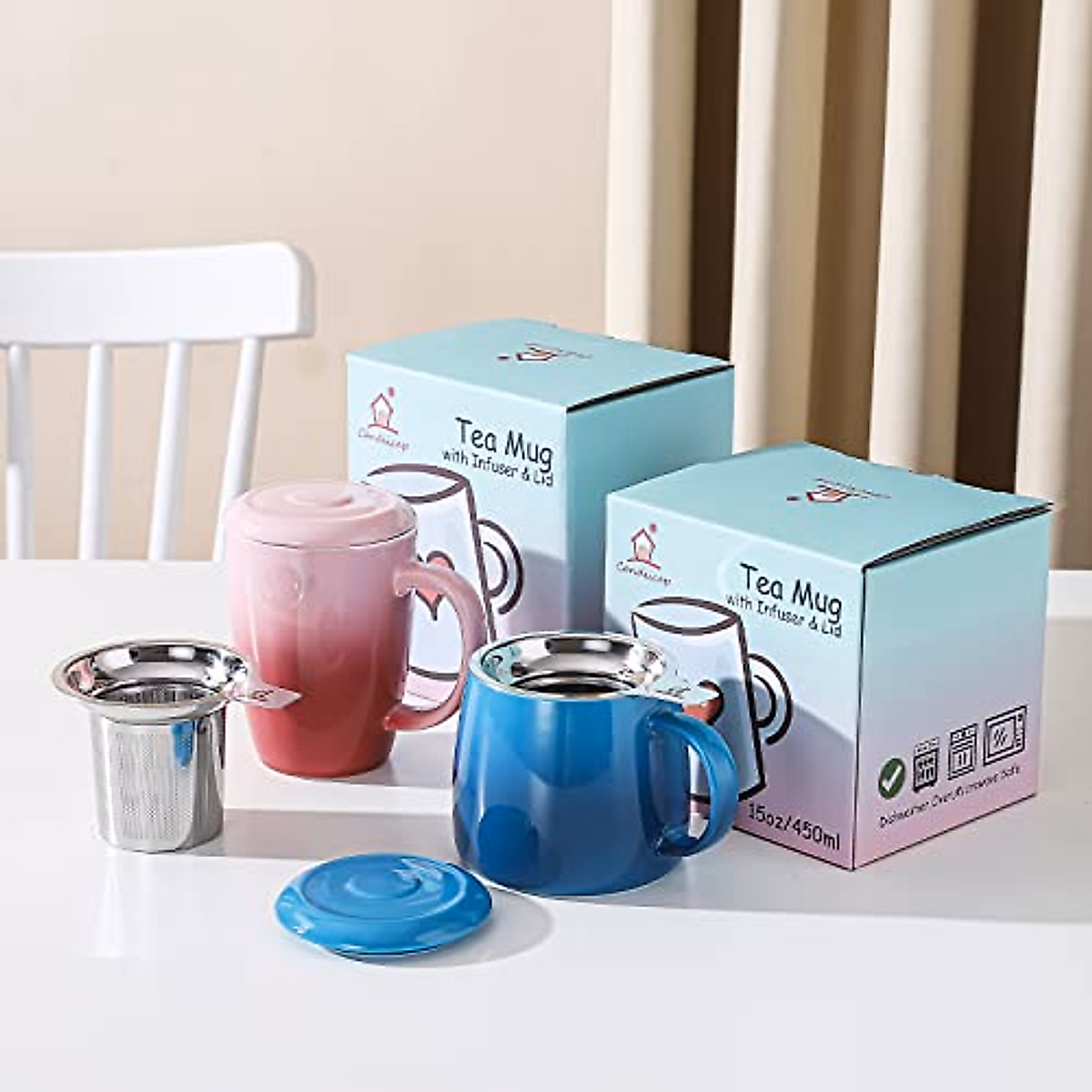 Candiicap Ceramics Tea Cup with Loose Leaf Infuser, Spoon and Lid, 15oz, Large Tea infuser Mug for Tea, Coffee, Milk-Microwave and Dishwasher Safe(15oz,Avocado Green)