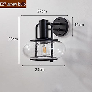 Wall Light Outdoor Waterproof Wall Lamp IP65, Simplicity Wall Sconce Fixture,Wall Lights with Clear Glass Shade for Porch Entryway Garden Wall Lamp Home (Color : Black)