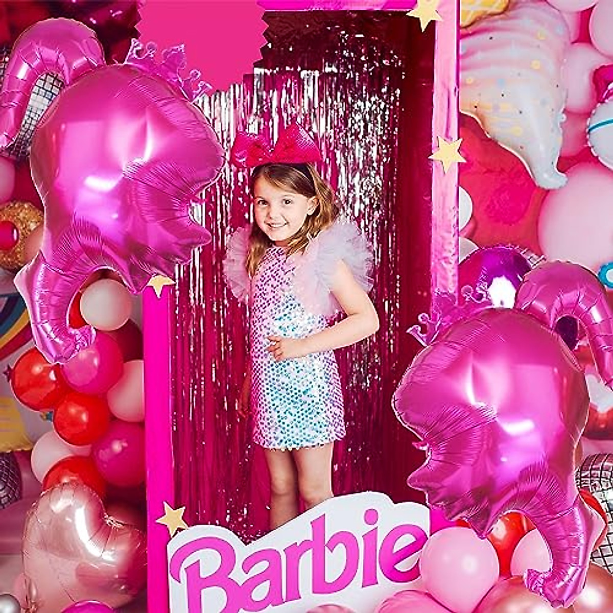 MEMOVAN Pink Girls Head Balloons 4pcs 28 Inch Hot Pink Doll Balloons for Girl Princess Hot Pink Party Bachelorette Makeup Spa Birthday Baby Shower Party Supply