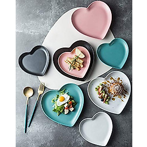 FUYU 2pcs Colorful Matte Heart Shaped Ceramic Dinner Plate Salad Plate Dessert Plate Steak Plate