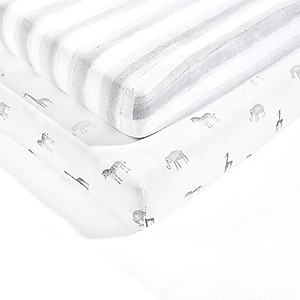 Lush Decor Baby Jungle Adventure Organic Cotton 2 Pack Fitted Crib Sheet, Gray, 52" L x 28" W + 9" Drop