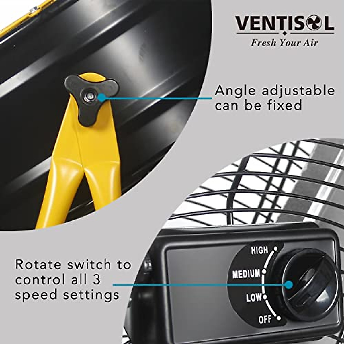 VENTISOL Industrial Fan 24" High Velocity Floor Fan With 3 Speed 7800 CFM, Heavy Duty Metal Drum Fan For Shop, Garage, Warehouse, Workshop, Factory, Commercial