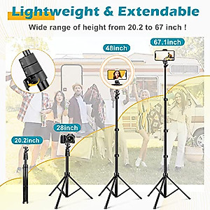 Torjim 67" Phone Tripod, Extendable iPhone Tripod Stand with Wireless Remote & Phone Holder, Aluminum Selfie Stick Tripod for iPhone/Camera/GoPro