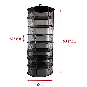 Growsun Herb Drying Rack, Hanging Mesh Drying Rack, 8 Tiers 24 inch Diameter, Large Plants Dry Rack