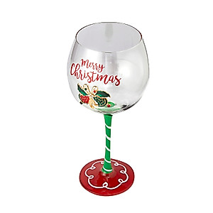 Crystal Christmas Bells Diamond Set of 2 Xmas Wine Wine & Water Glasses - Winterberry Glass Red Ribbon Holly Leaf & Berries Harmony Shining Red Green Yellow Silver, Perfect For Holiday Parties