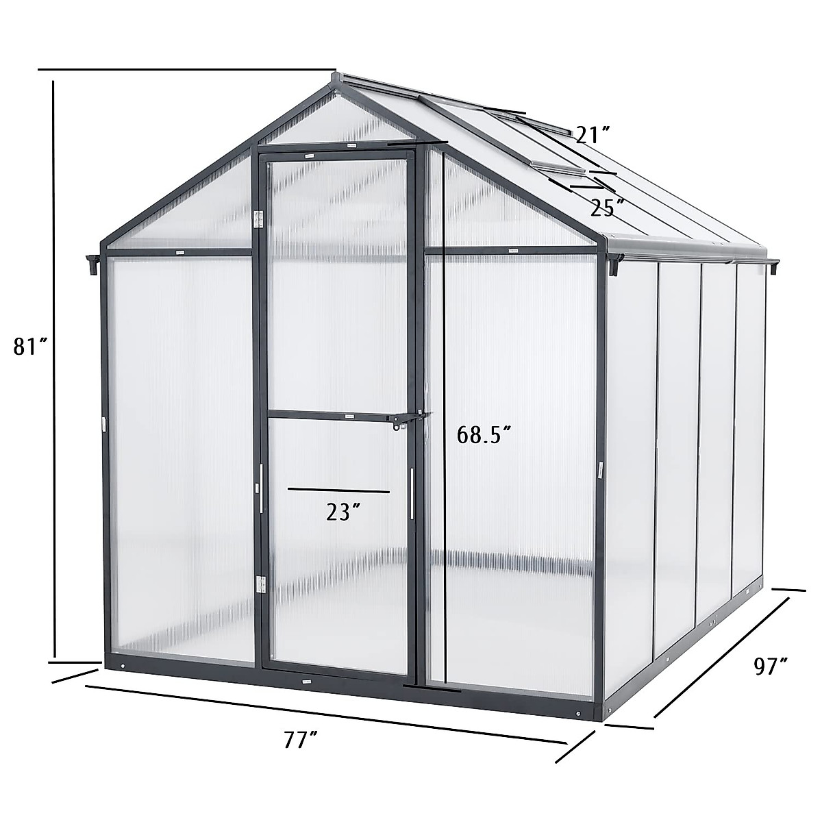 6' x 8' Walk-in Greenhouse Polycarbonate Panel Hobby Greenhouses with Aluminum Frame Heavy Duty with 1 Vent Window & Lockable Door for Outdoor,Patio, Backyard, Garden