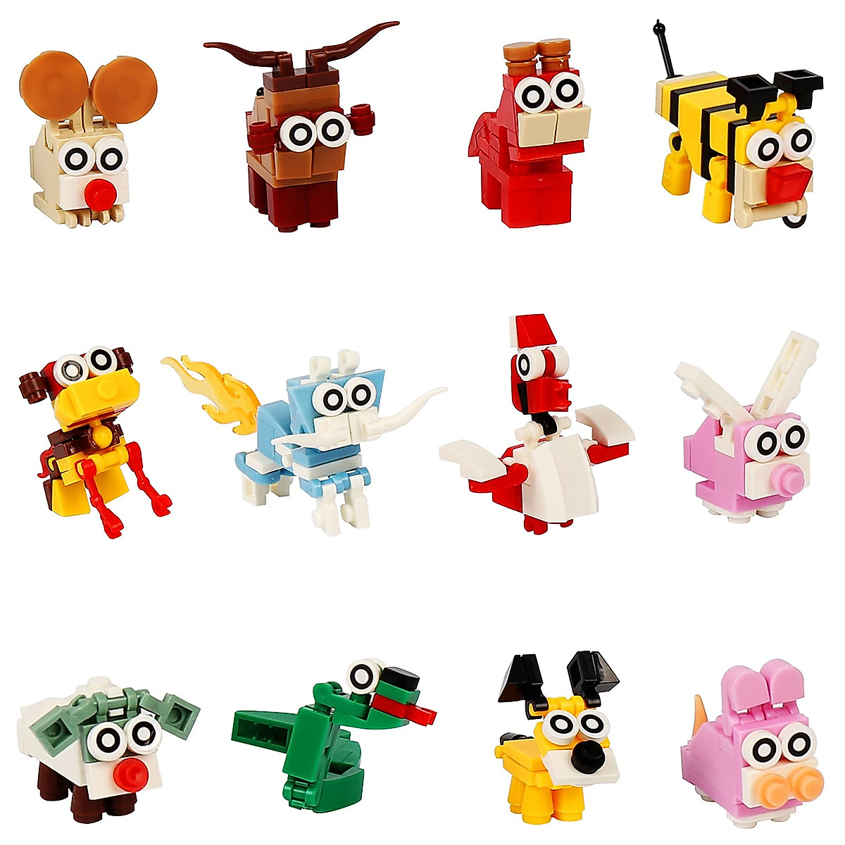 IAMGlobal 12 Mini Animal Building Blocks Toy Set, Animals Figures Stem Toys, Party Supplies Gifts Party Favor for Kids, Goodie Bags, Birthday, Carnival Prizes