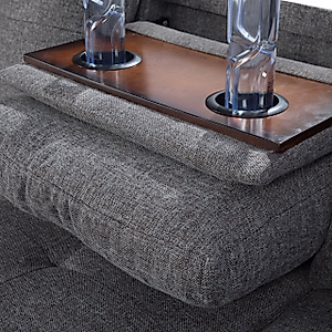 LOPOO 97" Linen Fabric L-Shaped Modular Sectional Sofa, Left-Facing Upholstered Couch with 69" Chaise Lounge, Button Tufted Design, Foldable Backrest with Cup Holders, Grey Living Room Furniture Set