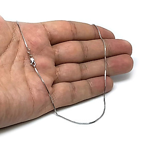 Jewelry Affairs 14k White Solid Real Solid Gold Mirror Box Chain Necklace, 0.8mm, 18"