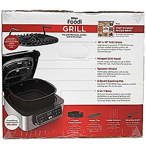 Ninja Foodi 5-in-1 Indoor Grill with 4-Quart Air Fryer with Roast, Bake, Dehydrate, and Cyclonic Grilling Technology, IG301A