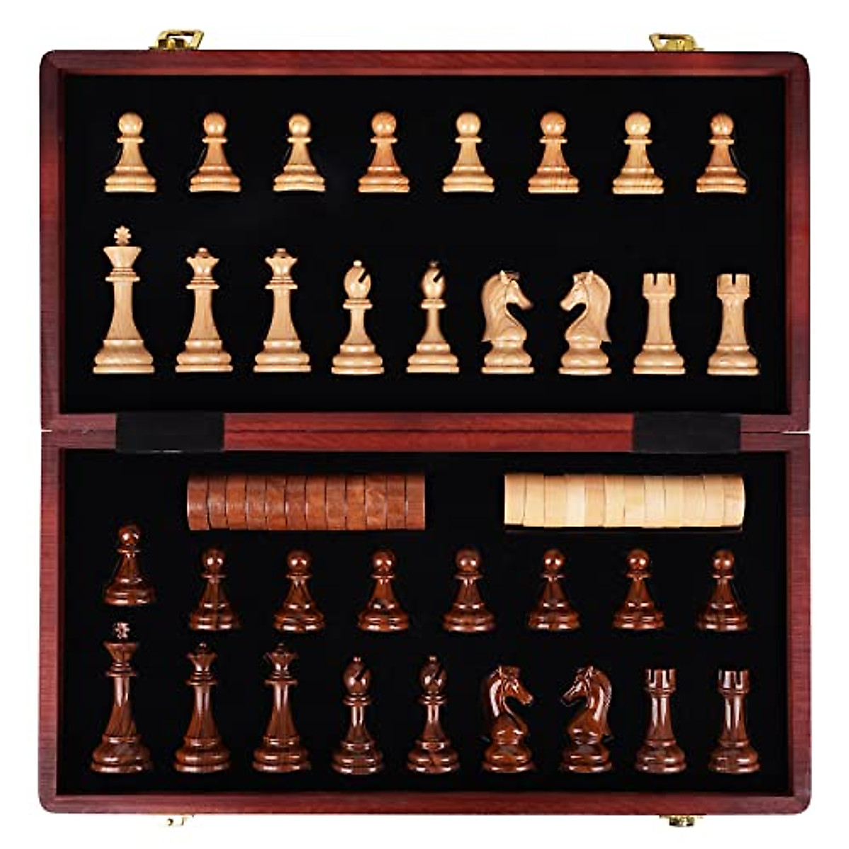 2 in 1 Acrylic+Metal Chess and Checkers Game Set- Travel Portable Chess Set for Adults & Kids Including 24 Wooden Checkers, Complete Chess Pieces Folding Wooden Chess Board Set - Durable Chess Sets
