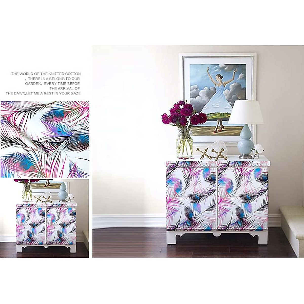 Yifasy 2 Pack Shelf Liners Purple Peacock Feathers Self-Adhesive Drawer Papers Renovation Furniture 17.7 Inch Wide