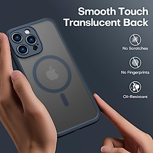 ImpactStrong Magnetic Guard Designed for iPhone 14 Pro Max Case [Camera Protection] [Military Grade Drop Tested] [Compatible with MagSafe] Slim Translucent Matte Phone Case (6.7") - Navy Blue