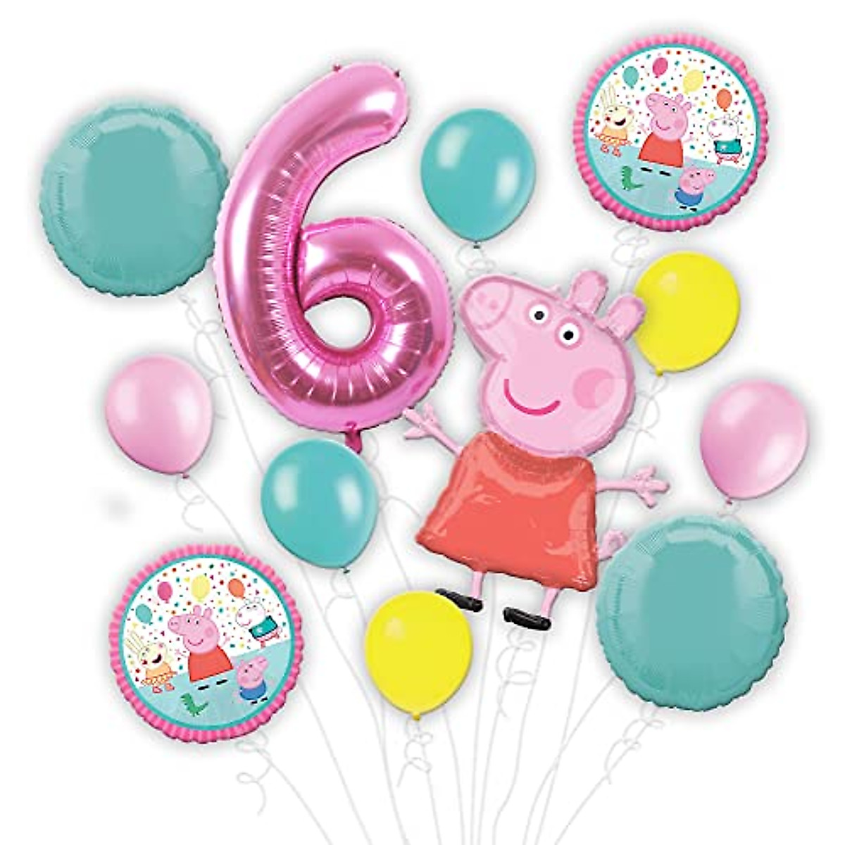 Customizable Peppa Pig Balloon Bouquet featuring Peppa - Choose your Age Number - Party Supplies Bundle, Birthday Decorations, Foil and Latex, Inflate With Helium