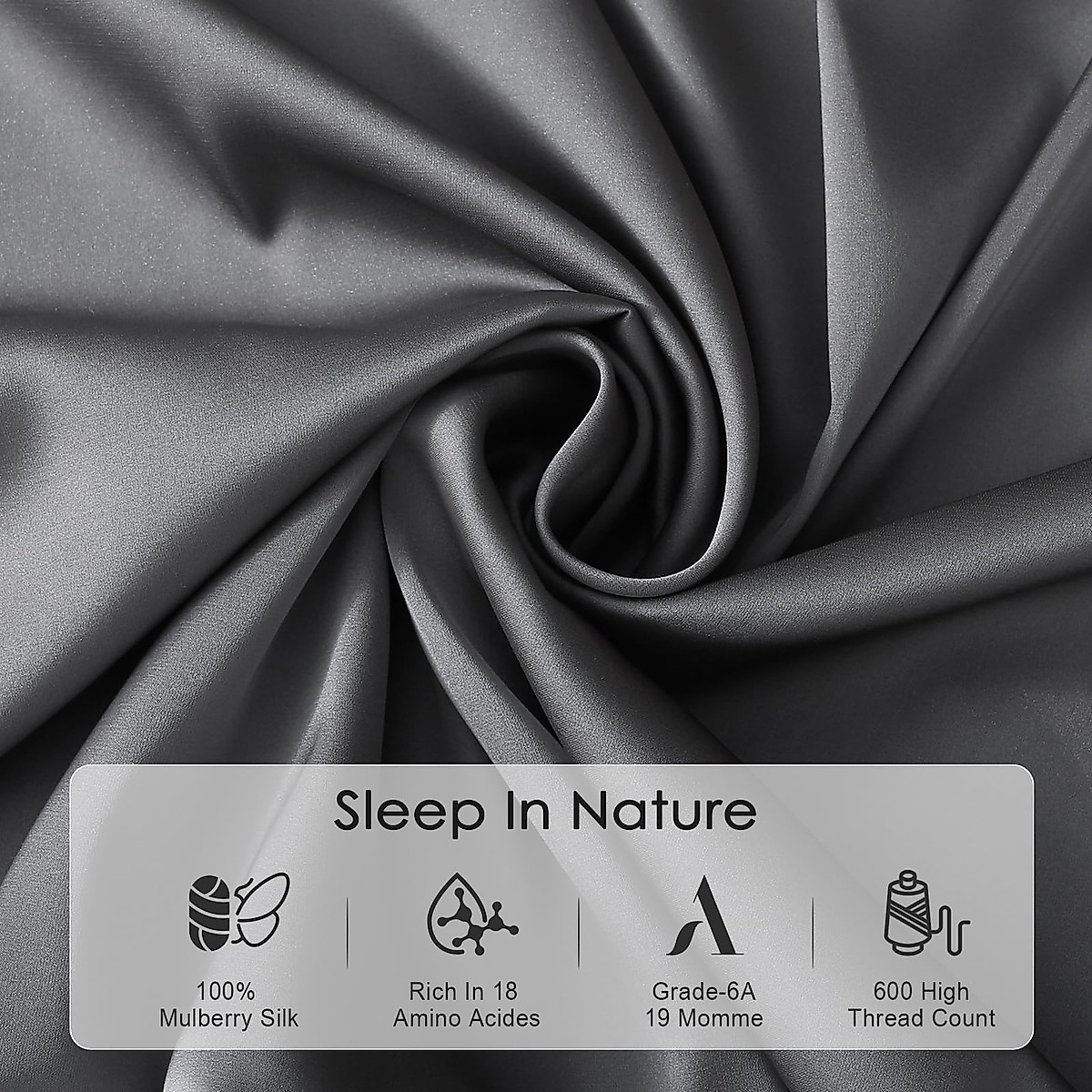 Cobnom® Pure Mulberry Silk Pillowcases Set of 2, King Size Silk Pillow Cases - Grade-6A 19 Momme Soft Smooth Cooling with Zipper, Hair and Skin Friendly (Gray, 20x36 Inch)