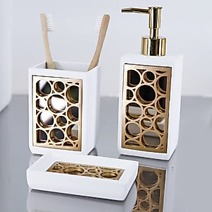 Bubble Bathroom Set with 5 Pieces, White-Gold
