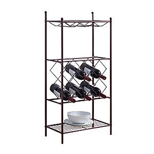 Kings Brand Furniture - Keyent Metal Wine Rack Stand - Liquor Bottle Rack with Glass Holder & Shelves - Freestanding Wine Bottle Holder Rack - Space-Saving Bronze Finish Metal Wine Rack - Metal