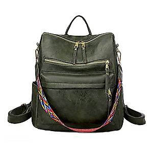 RUIVE Women Backpack Fashion Leather Backpack Purse For Women Large Designer Travel Ladies Business (Army Green, One Size)