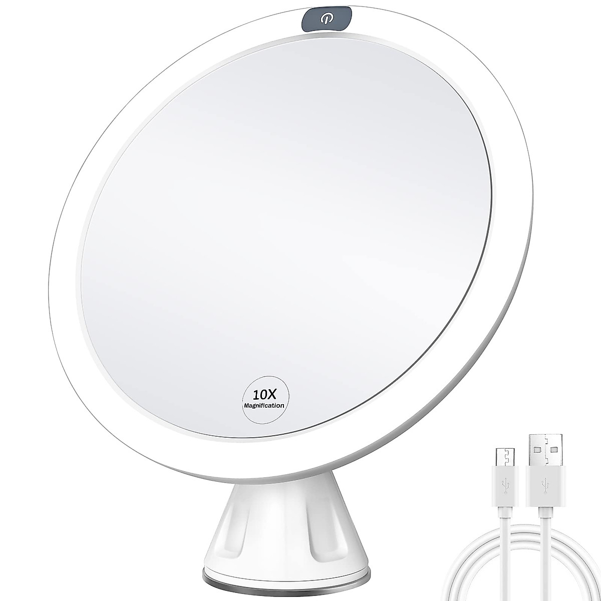 KEDSUM Upgraded 9" Rechargeable 10x Magnifying Makeup Mirror with Lights, Dimmable Lighted Vanity Mirror with Magnification and A Large Suction Cup, Touch Button, 360 Degree Rotation