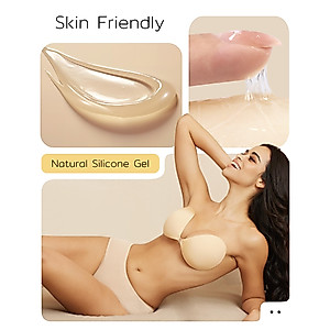 Niidor Adhesive Bra Strapless Sticky Invisible Push up Silicone Bra for Backless Dress with Nipple Covers Nude(B Cup)