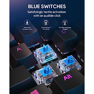 Aglaia Mechanical Gaming Keyboard, RGB Backlit 104 Keys Wired Keyboard Blue Switches, 12 Lighting Effects, Customizable Keys, Programmable Macro, Durable & Ergonomic for Windows Mac Computer Desktop