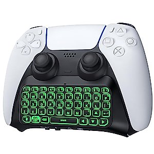TiMOVO Green Backlight Keyboard for PS5 Controller, Wireless Bluetooth Keypad Chatpad for Playstation 5 Controller, Mini Game Keyboard Built-in Speaker with 3.5mm Audio Jack, Black+White Frame