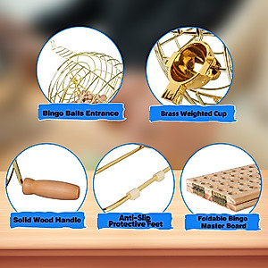 GSE Games & Sports Expert Deluxe Bingo Game Set with Large Brass Bingo Cage, 10 Shutter Slide Bingo Cards, Bingo Master Board, 7/8" Calling Balls for Large Groups, Parties, Bingo Hall, Game Night