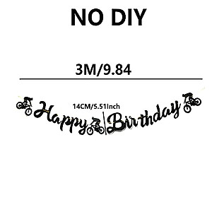 Paity Black Bicycle Happy Birthday Banner Bike Sports Theme Garland for Boy Baby Shower Party Decors Sport Charms Bachelorette Pre-strung (Black)