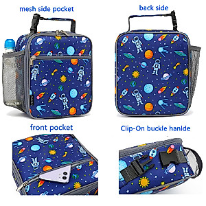 FlowFly Kids Lunch box Insulated Soft Bag Mini Cooler Back to School Thermal Meal Tote Kit for Girls, Boys, Astronaut