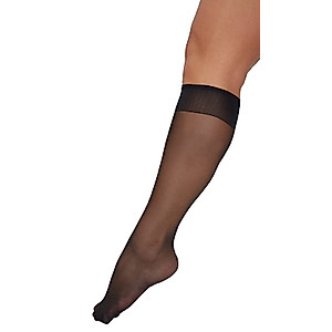 MANZI Plus Size Lady's Knee High Sheer Stockings for Women 6 Pairs Pack(Black,XL-XXL)